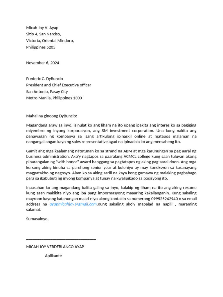 Application Letter | PDF