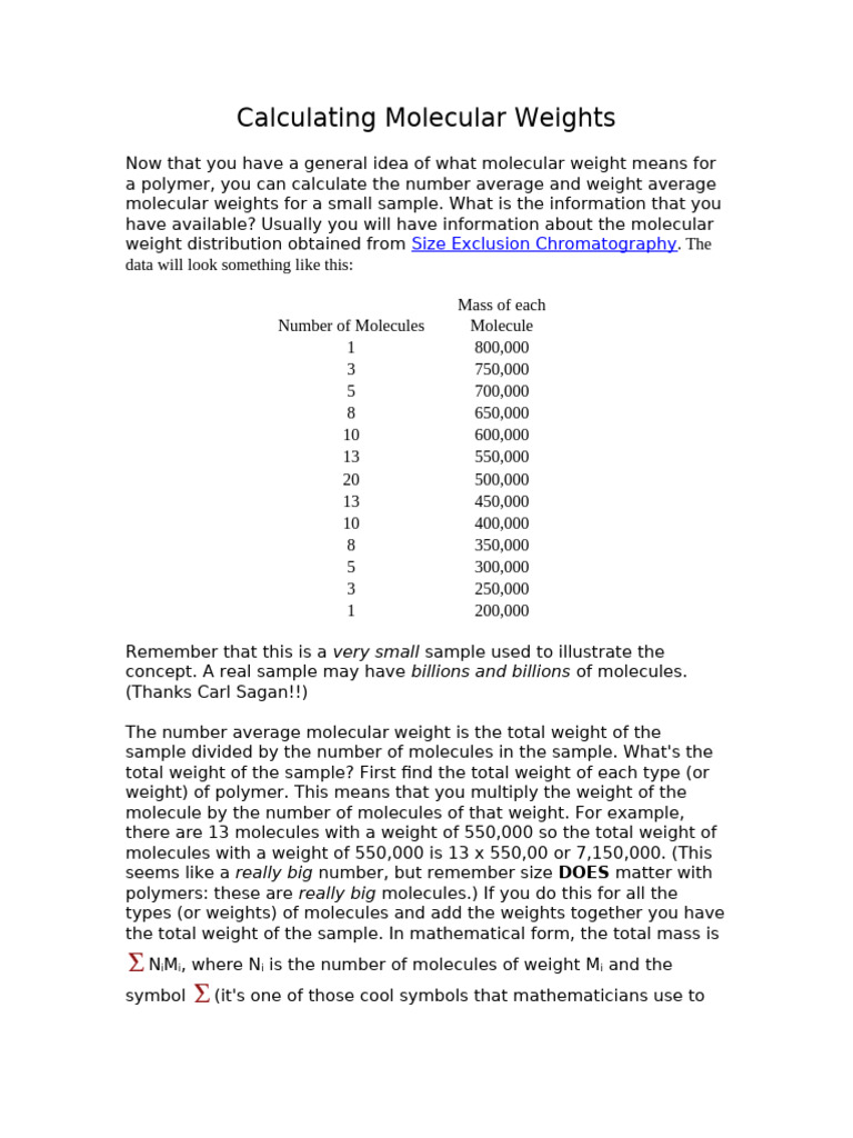 4rth L Calculating Molecular Weights | PDF | Molecular Mass | Applied And Interdisciplinary Physics