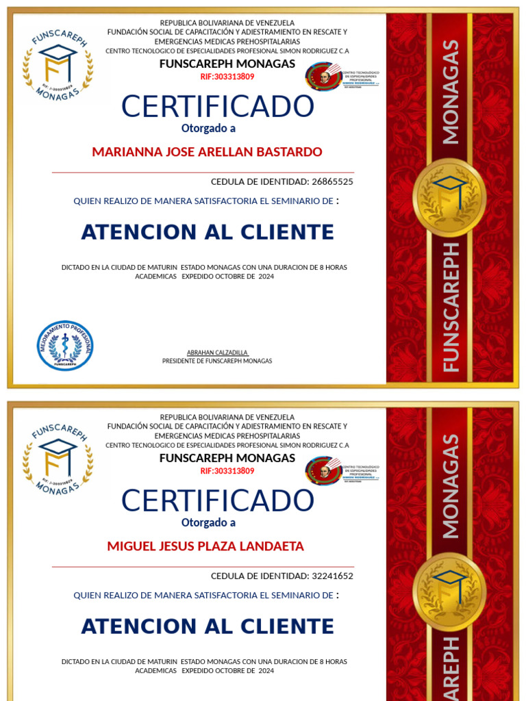 Certificados de Atención al Cliente | PDF