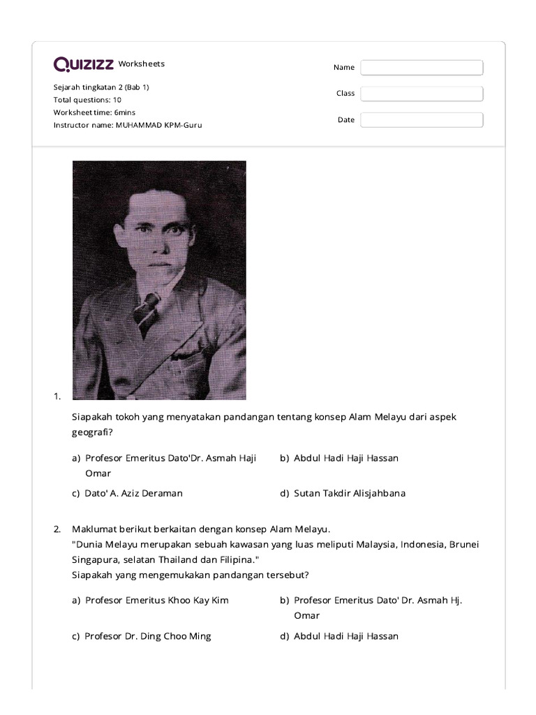 Sejarah Tingkatan 2 Bab 1 Quizizz Pdf