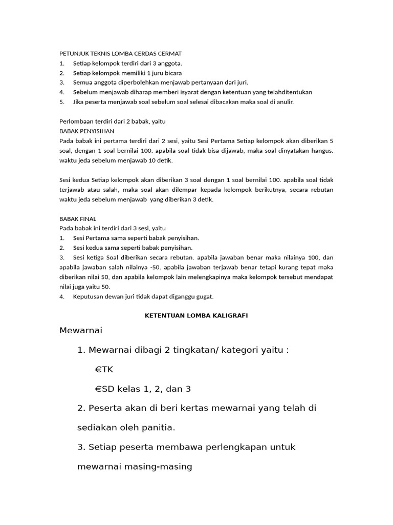 Petunjuk Teknis LCC Dan Kaligrafi | PDF