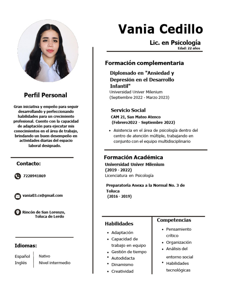 CV Vania Cedillo Psicologia | PDF | Sicología