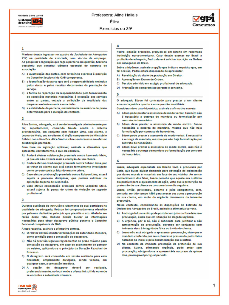 Exercícios - 39º Exame | PDF