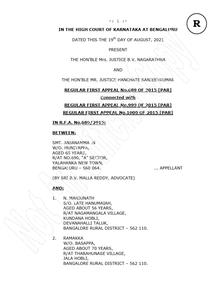 Anjanamma N Vs N. Manjunath and Others. | PDF | Lawsuit | Judgment (Law)