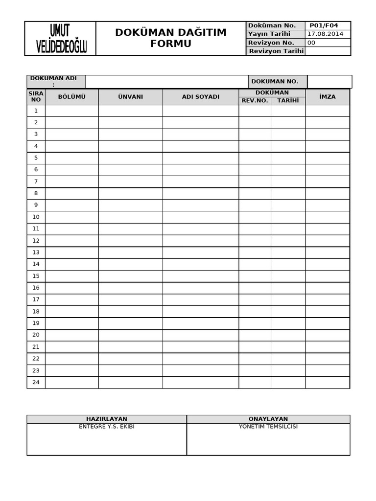 P01-F04 Dokuman Dagıtım Formu | PDF