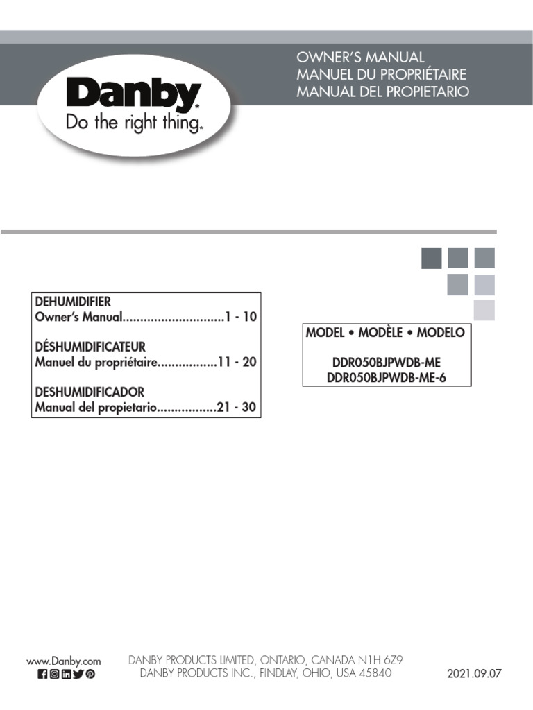 Danby Dehumidifier Owner's Manual | PDF | Humidity | Ac Power Plugs And ...