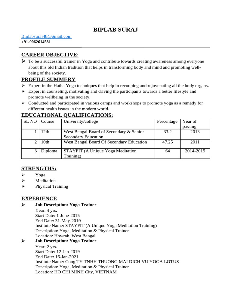 Biplab Suraj resume | PDF | Yoga | Meditation