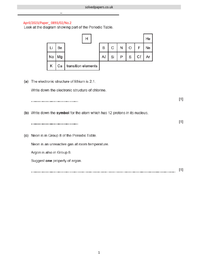 2023 Periodic Table and Trends Checkpoint Sec 1 | PDF