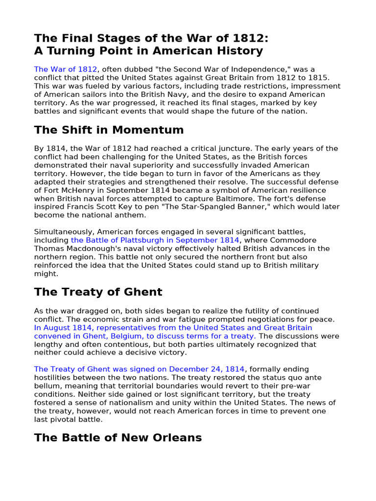 The Final Stages of The War of 1812 | PDF | War Of 1812 | United ...