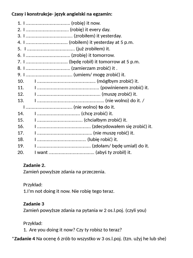 Czasy I Konstrukcje Luki Ćwiczenie | PDF