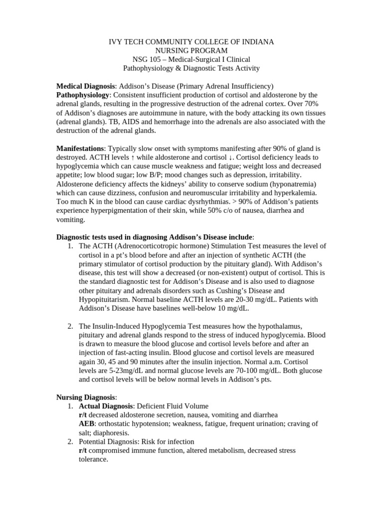 Addison S Disease Pdf Adrenal Gland Adrenocorticotropic Hormone