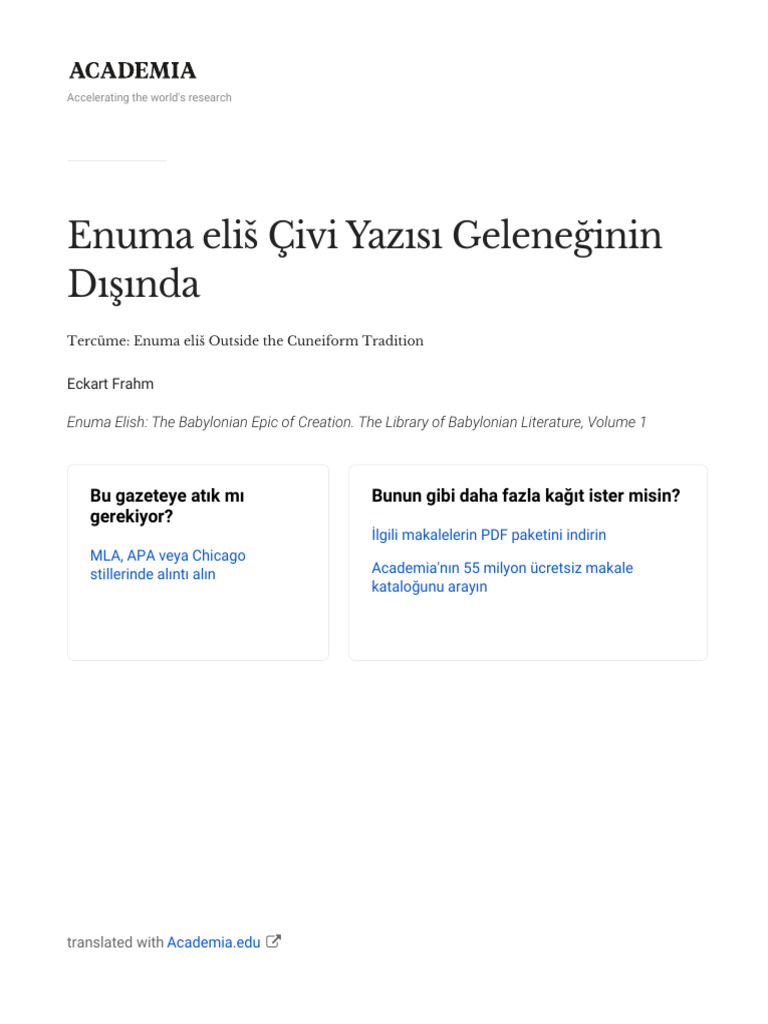 Enuma Eli Outside The Cuneiform Tradition - TR | PDF