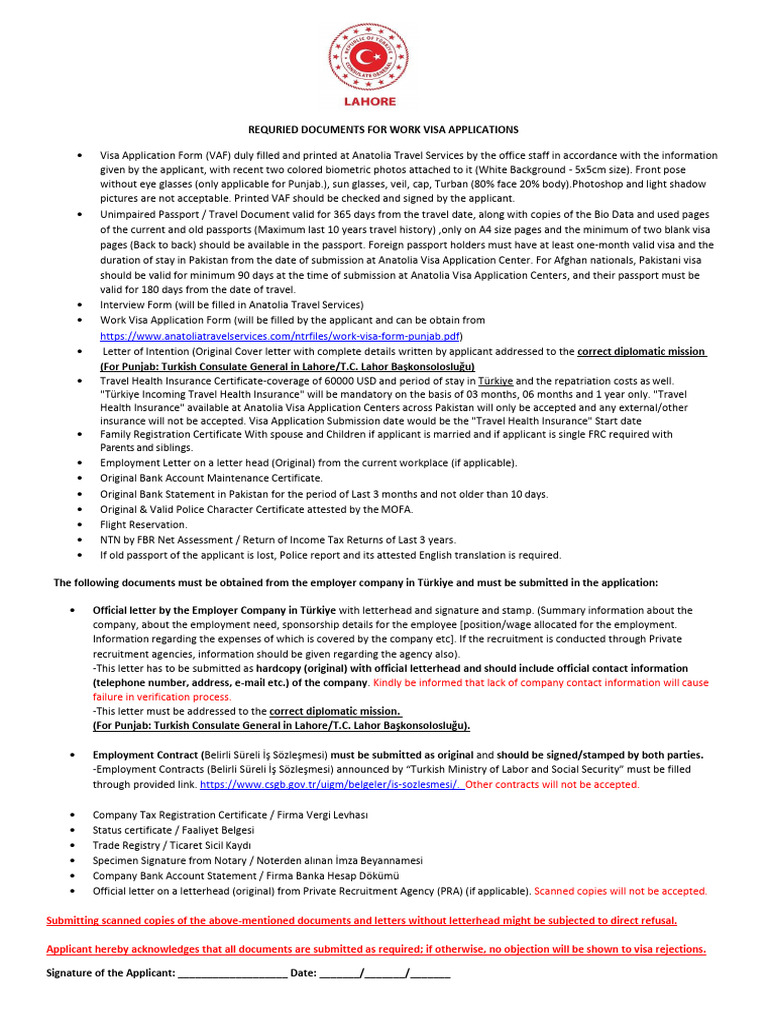 Work Visa Application Documents | PDF | Travel Visa | Passport