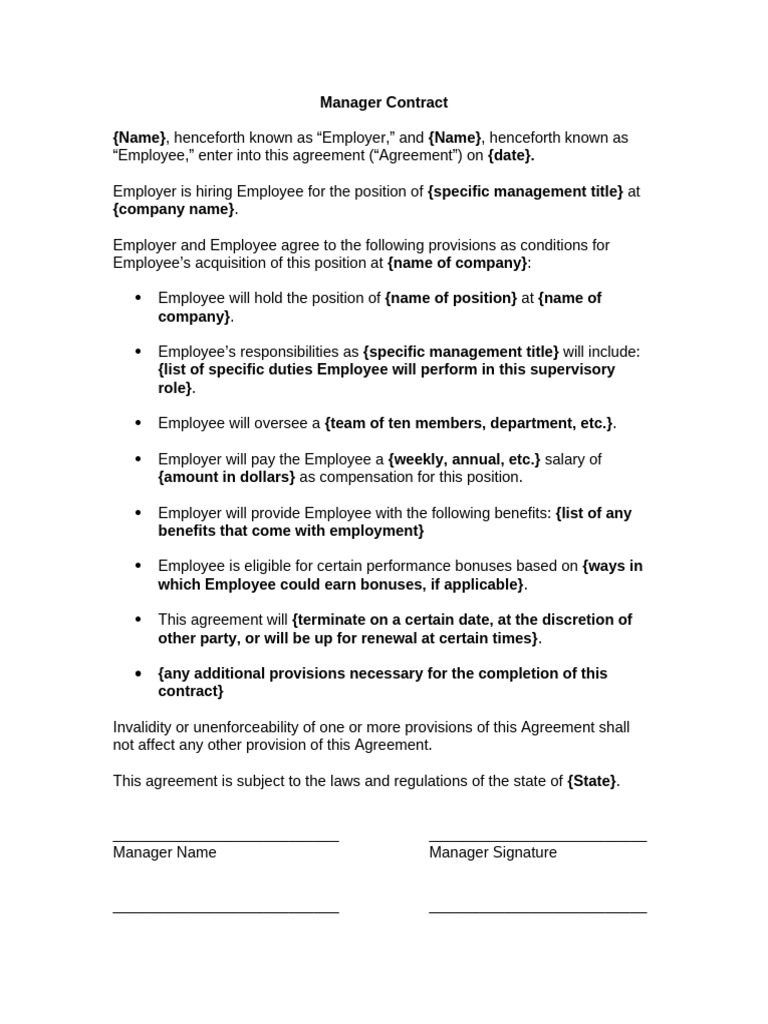 Manager Contract | PDF