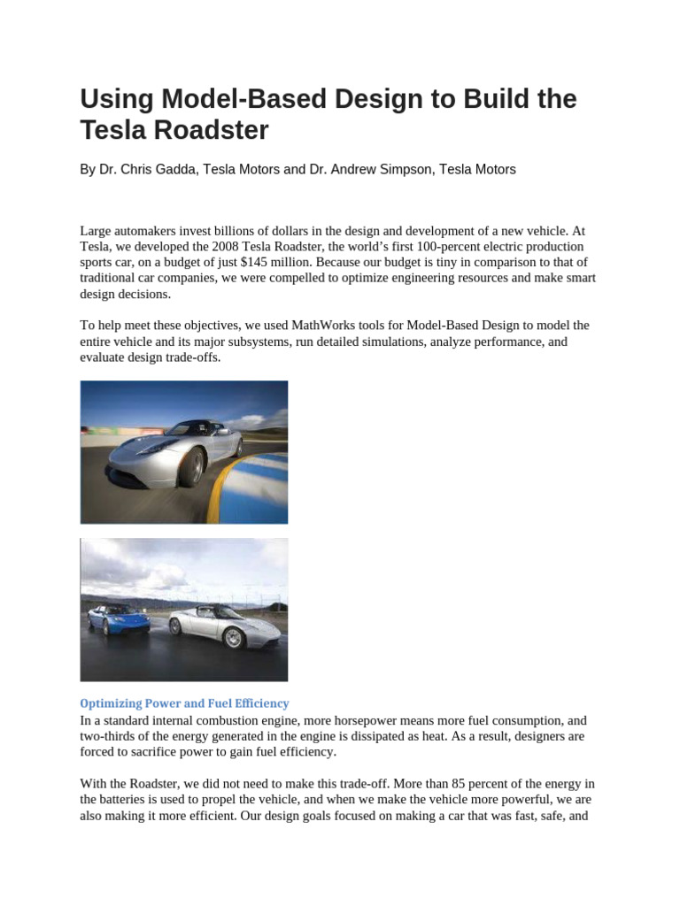 Using Model-Based Design To Build The Tesla Roadster | PDF | Simulation ...