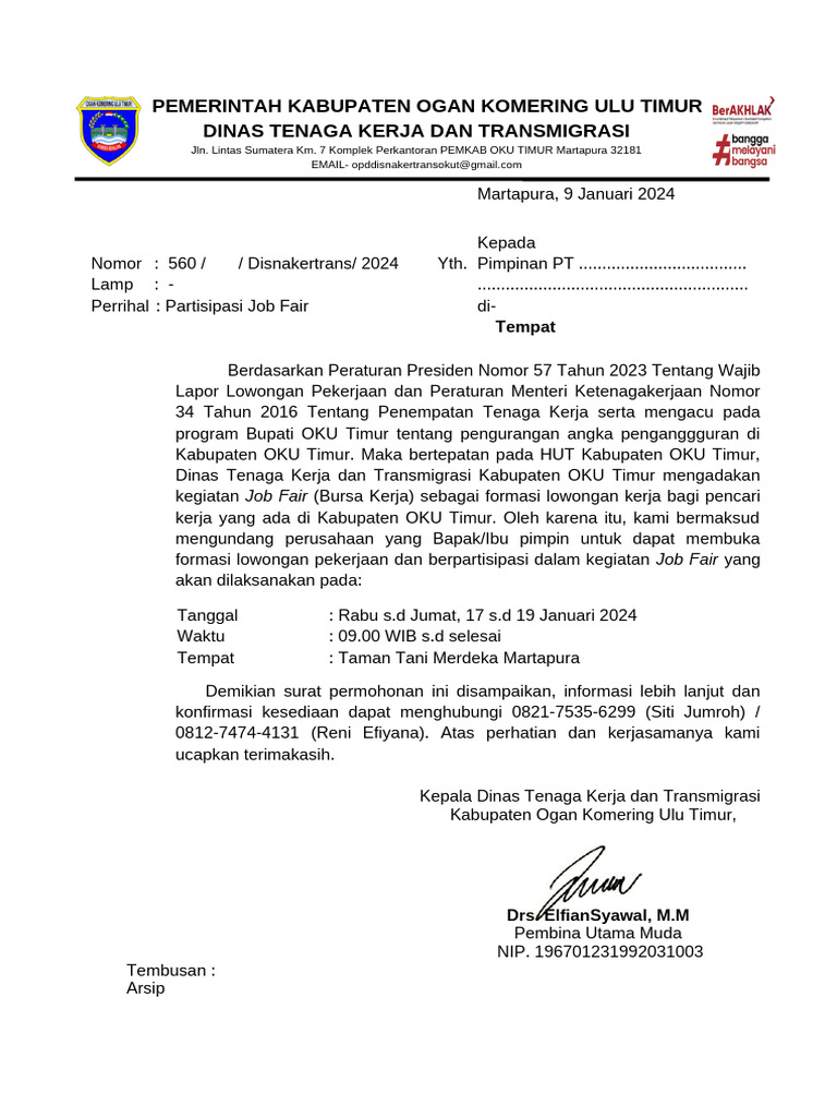 Job Fair OKU Timur 2024: Undangan Perusahaan | PDF