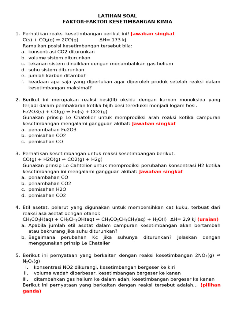 Latihan Soal Kesetimbangan Kimia | PDF