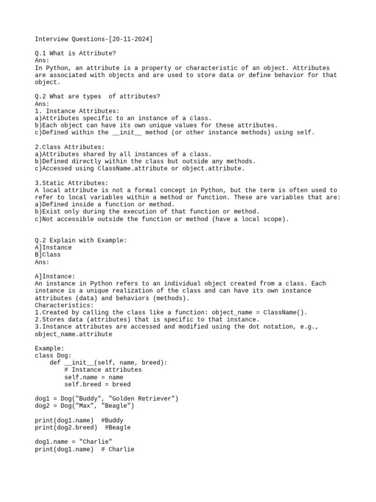 Interview Questions 20 11 2024 Pdf Class Computer Programming Method Computer