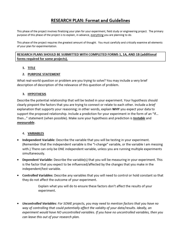 Detailed Research Plan Instructions | PDF | Experiment | Risk