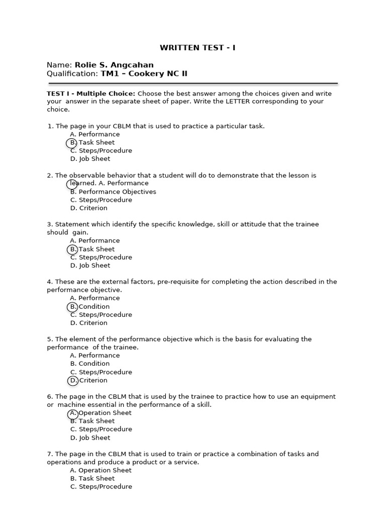 Written Test - Core 1 | PDF | Learning | Cognitive Behavioral Therapy