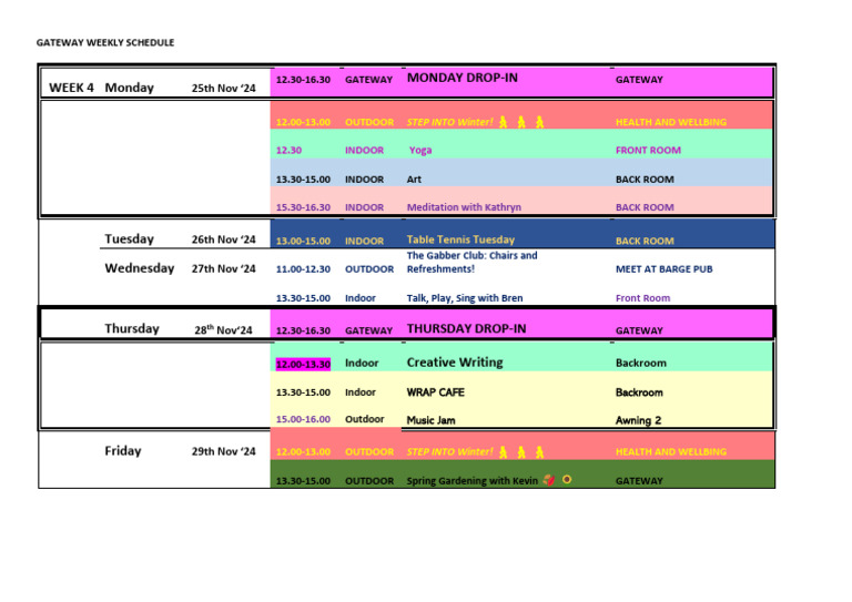 Gateway Weekly Activity Schedule | PDF