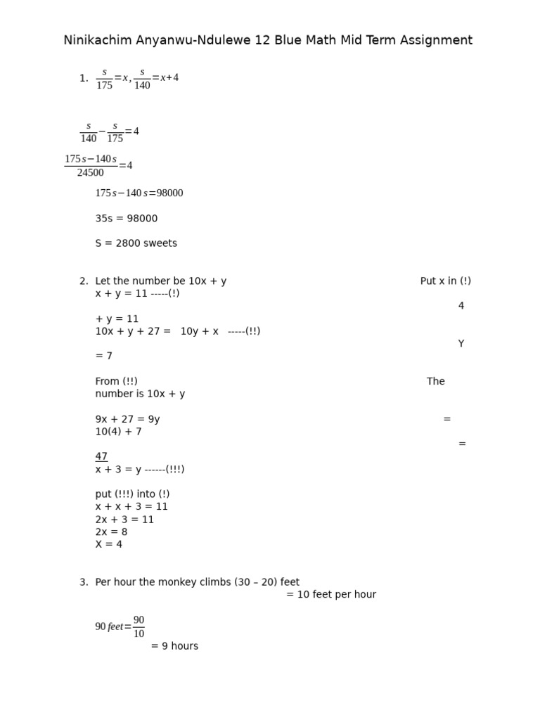 Ninikachim Math Mid Term Assignment | PDF