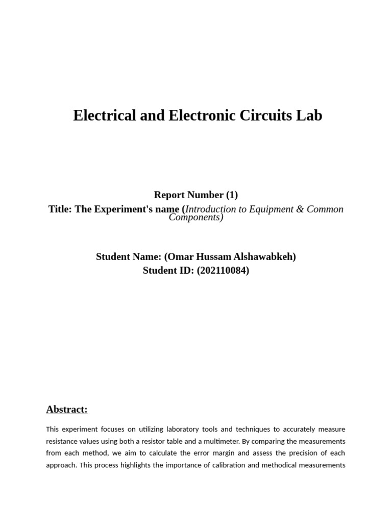 Report (1) Elec | PDF | Resistor | Electrical Resistance And Conductance