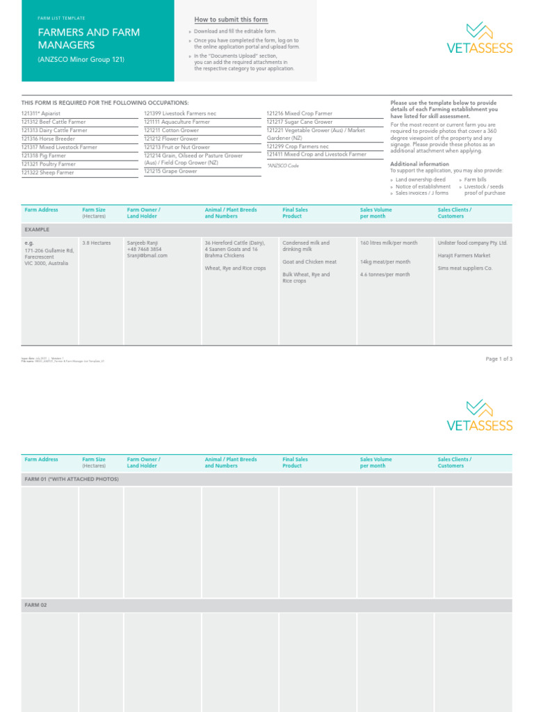 ANZSCO 121 Farmer & Manager Template | PDF | Farms | Farmer