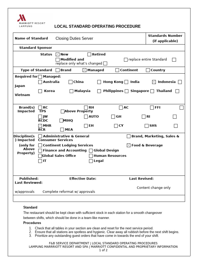 FBS 5 Closing Duties Server | PDF | Marriott International
