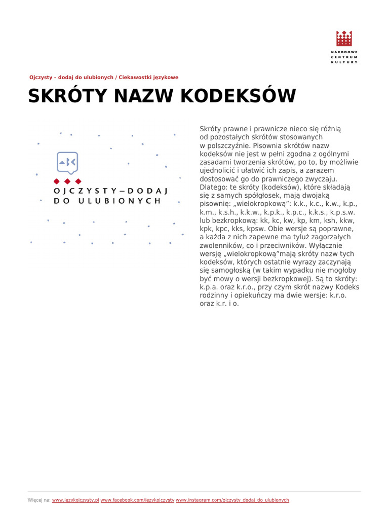 Skroty Nazw Kodeksow | PDF