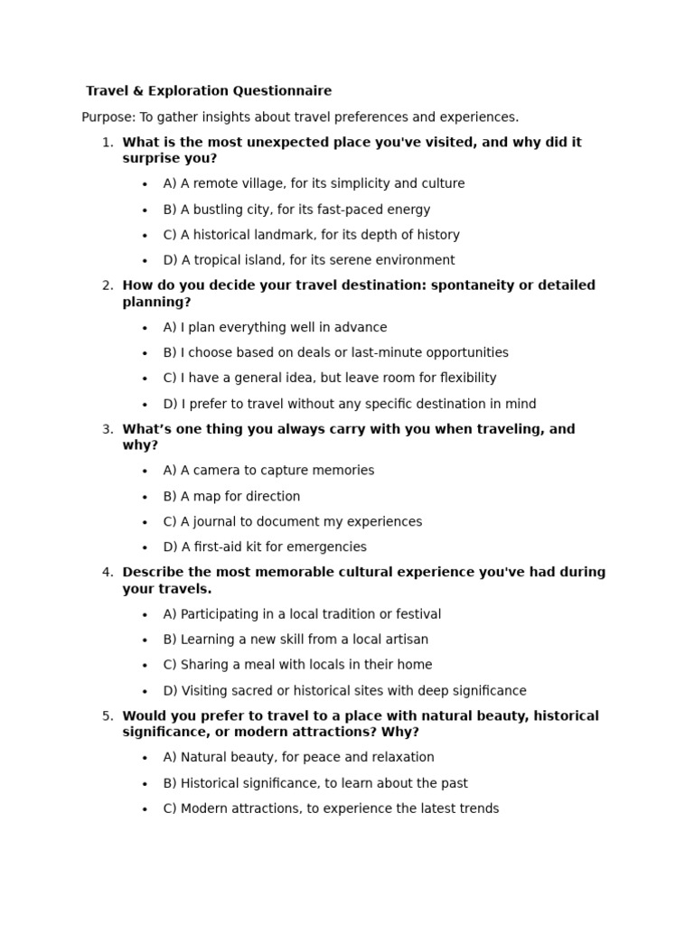 Travel & Exploration Questionnaire | PDF