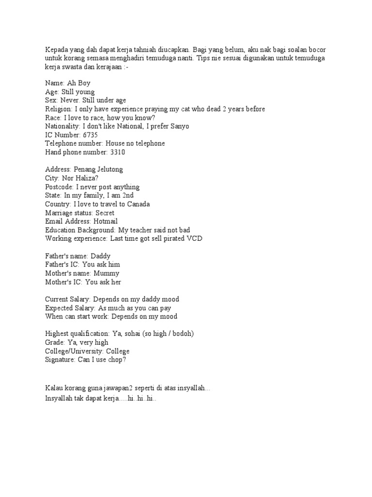 Borang Interview Kerja | PDF