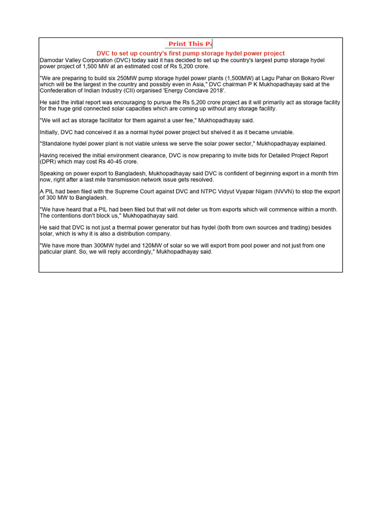 DVC Pump Storage Hydel Power Project | PDF