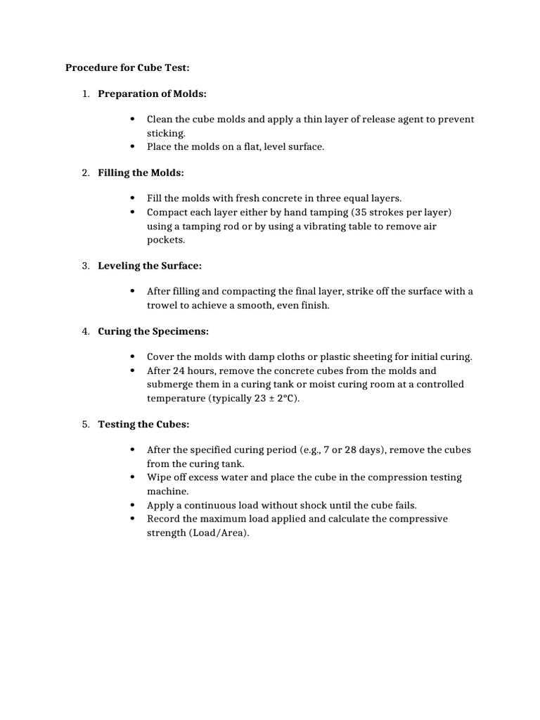 Procedure For Cube Test | PDF