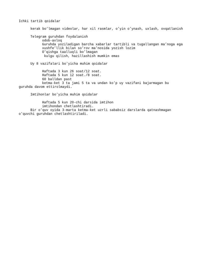 Ichki Tartib Qoidalar | PDF