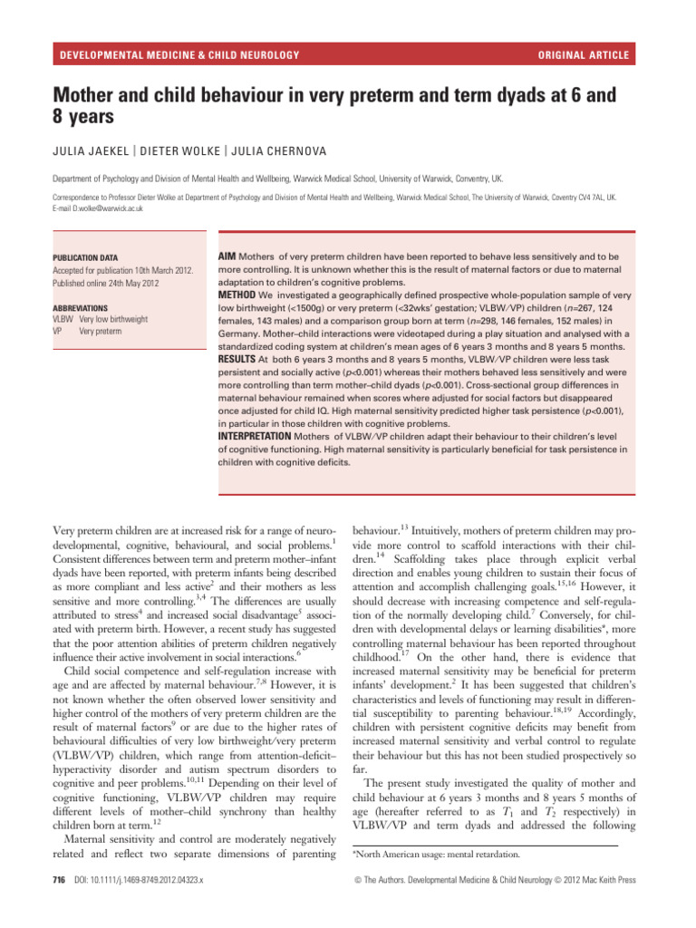Jaekel 2012 | PDF | Human Development | Behavioural Sciences
