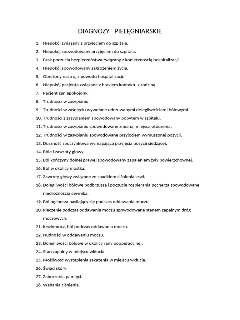 Diagnozy Pielęgniarskie Proces | PDF