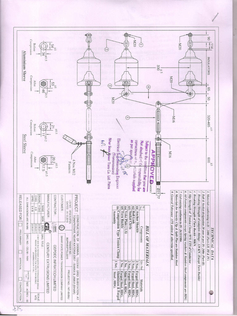 Approved Drawing of Hardware Fitting With Clamp and Connector 86 B 12 | PDF