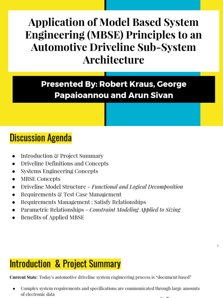 Robert Kraus - Application of Mbse Principals To An Automotive Driveline Sub-System Architecture ...