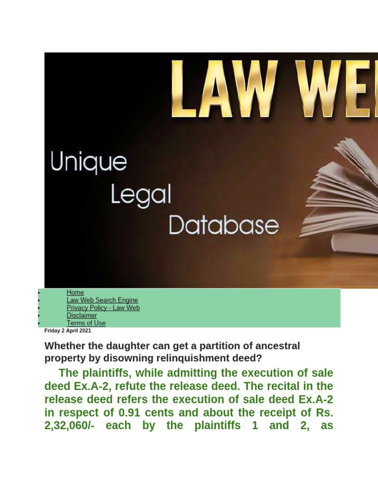 Whether The Daughter Can Get A Partition of Ancestral Property by ...