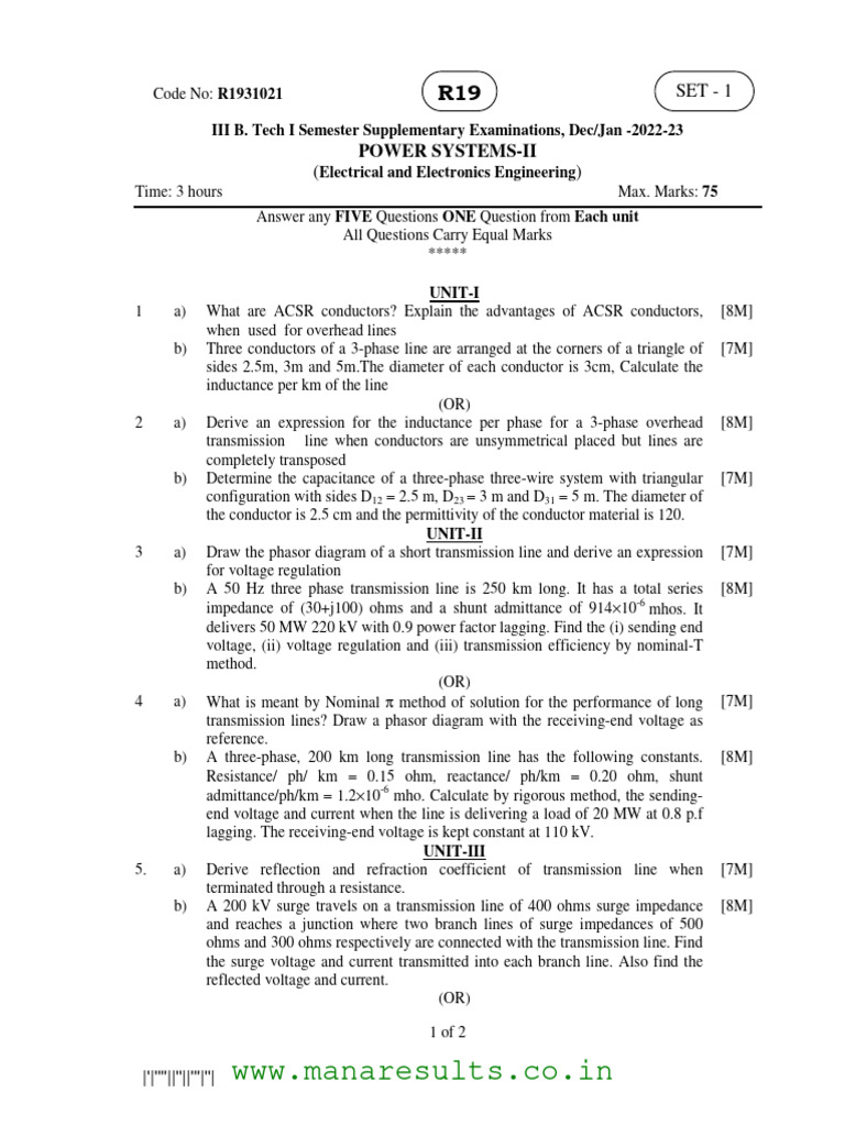 WWW - Manaresults.co - In: Power Systems-Ii | PDF | Electric Power Transmission | Electrical ...