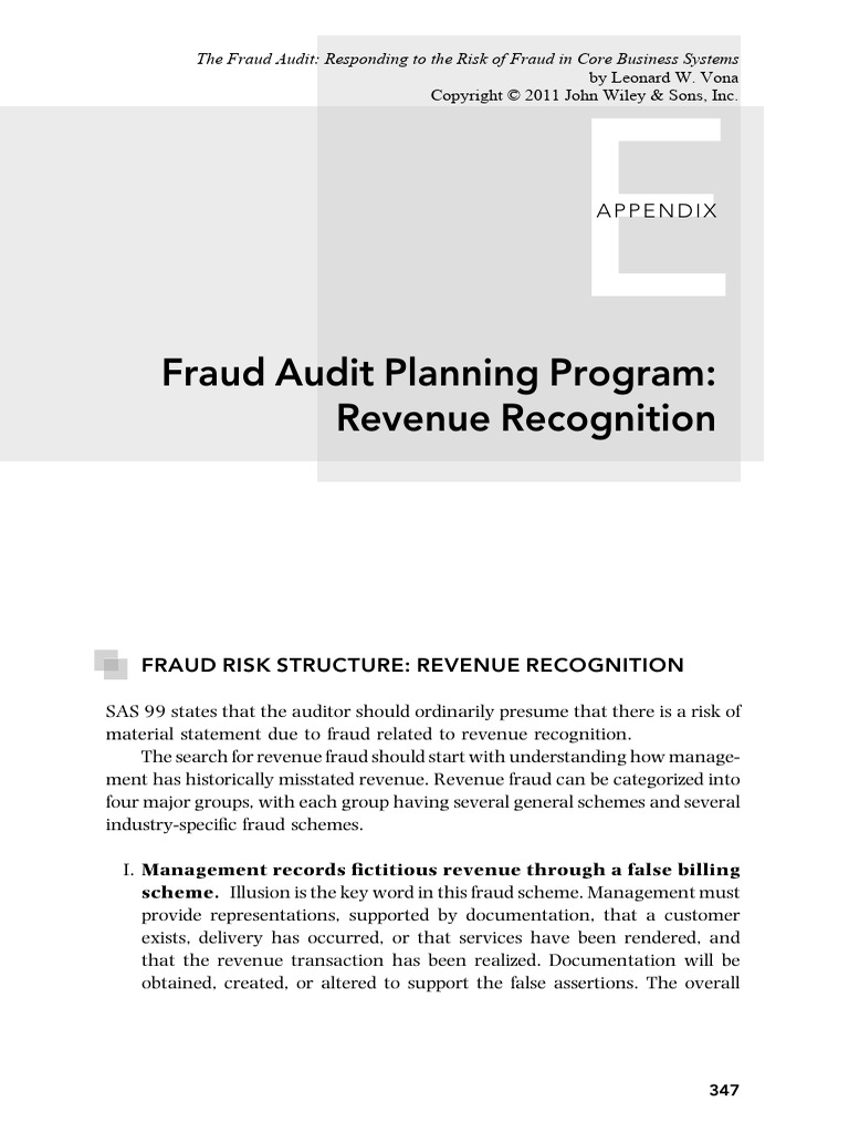 The Fraud Audit - 2011 - Vona - Appendix E Fraud Audit Planning Program ...