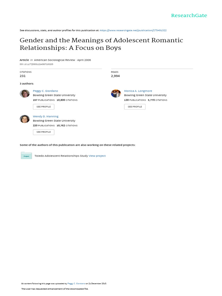 Gender and The Meanings of Adolescent Romantic Rel | PDF | Adolescence ...
