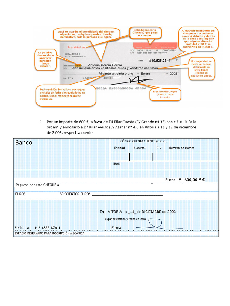Ejercicio Cheques | PDF | Cheque