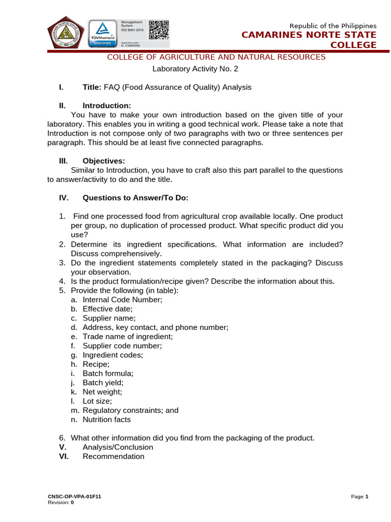 Laboratory Activity 2 - BAT 2 | PDF