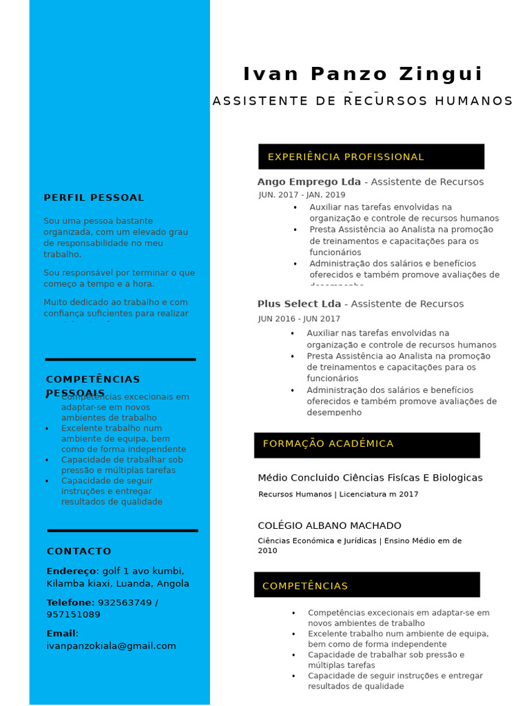 CV1 Bom Modelo Ango Emprego | PDF | Gestão de recursos humanos | Business