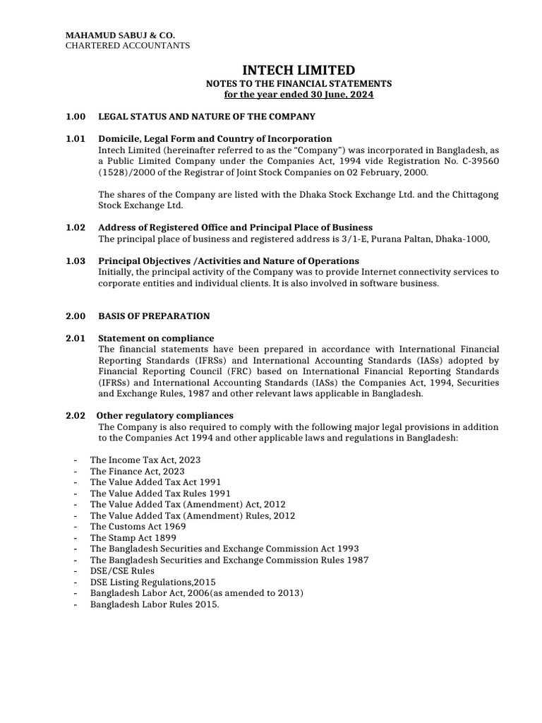 Intech Limited Disclosure 2024 | PDF | Financial Statement | Depreciation