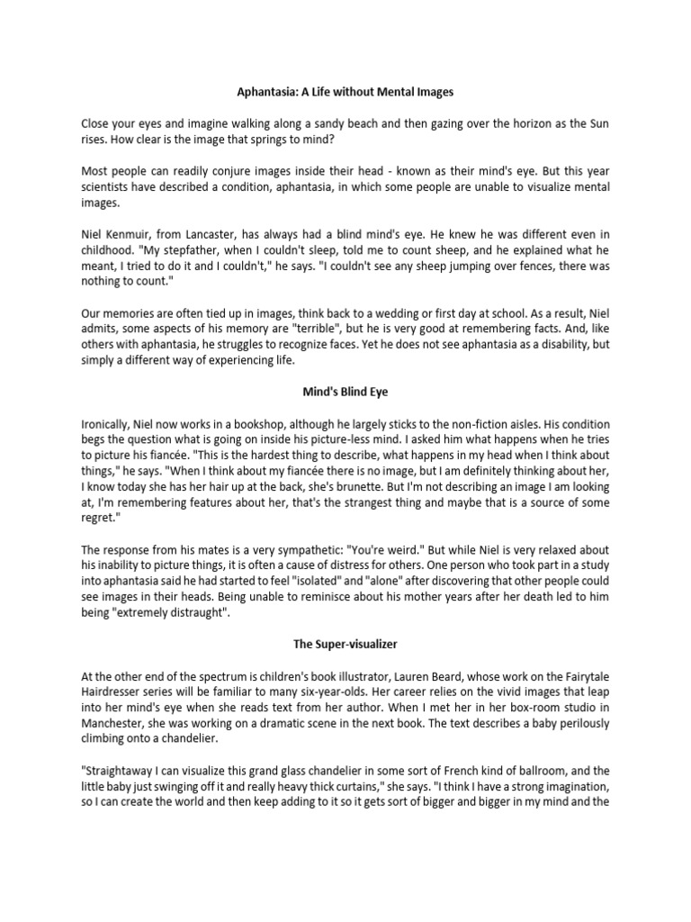 Aphantasia | PDF | Mental Image | Cognitive Psychology