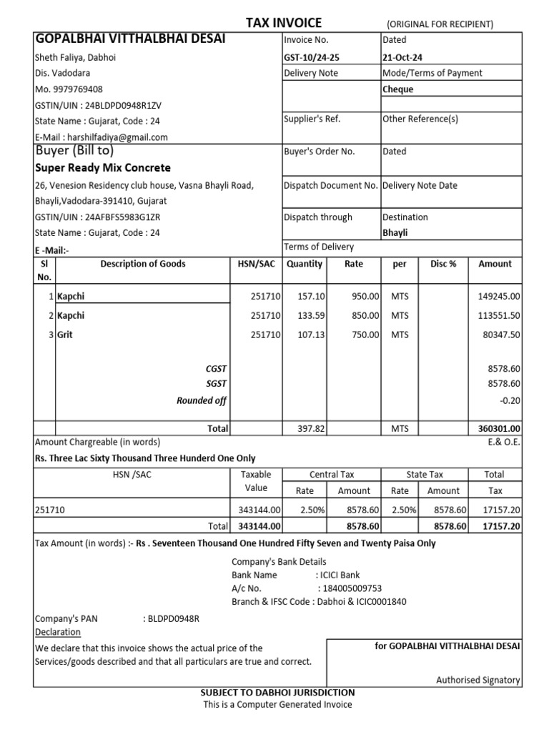 Invoice No. 10 (Super Ready Mix) | PDF | Invoice | Public Finance