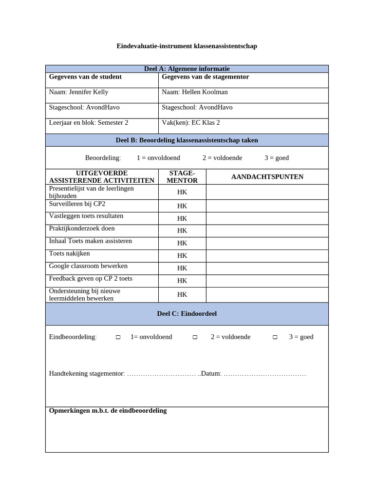 Bijlage Eindevaluatie Assisterende Taken | PDF